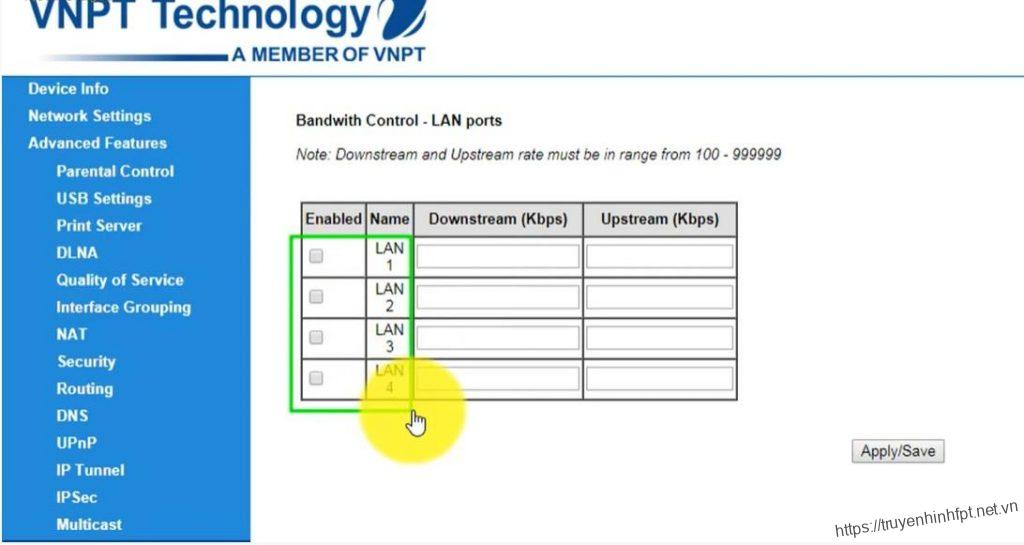 Giới Hạn Băng Thông Wifi Bằng Phần Mềm & Cấu Hình Modem Fpt VNPT